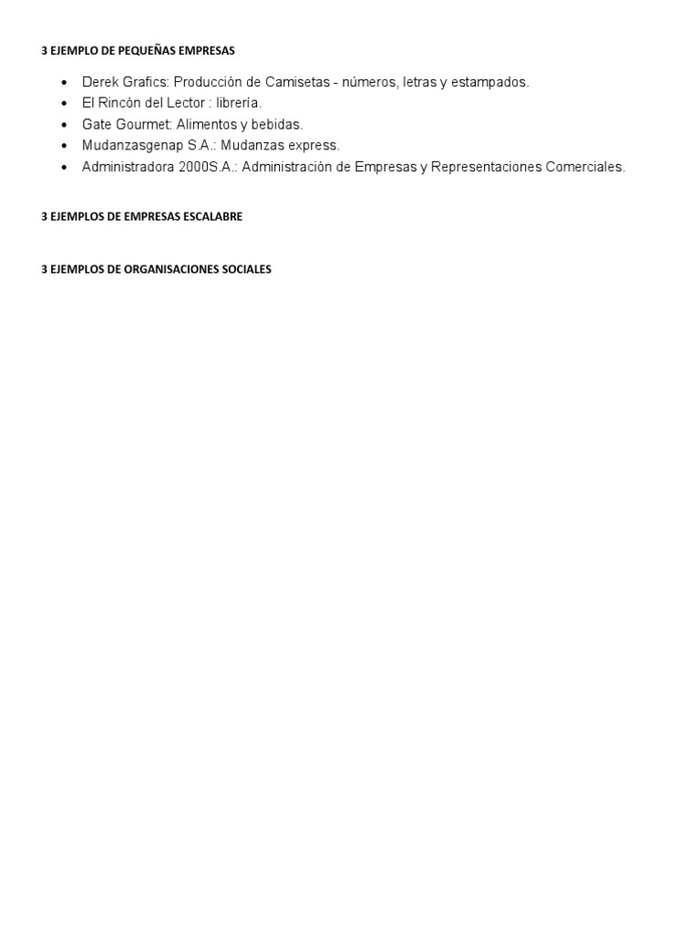 3 Ejemplo de Pequeñas Empresas | PDF