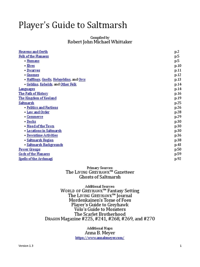 5e Player's Guide To Saltmarsh v1.3 | PDF | Elf (Dungeons & Dragons) | Dwarf (Dungeons & Dragons)
