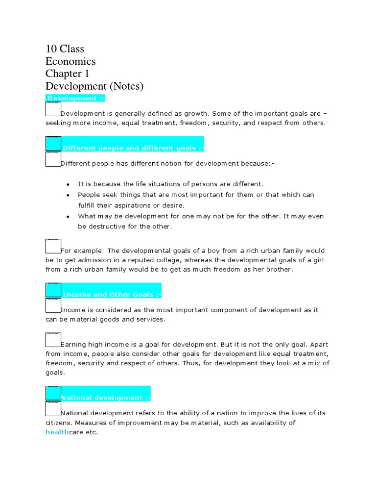 Class 10 Economics Chapter 1 Development Notes | PDF | Human ...