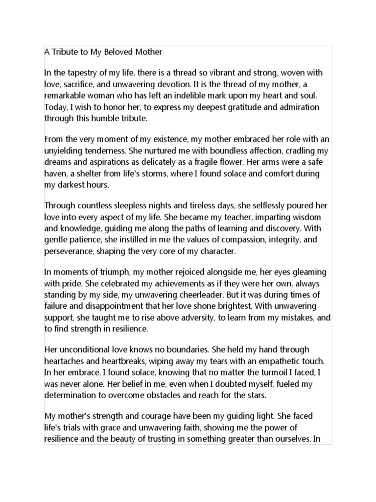 A Tribute To My Beloved Mother | PDF | Love