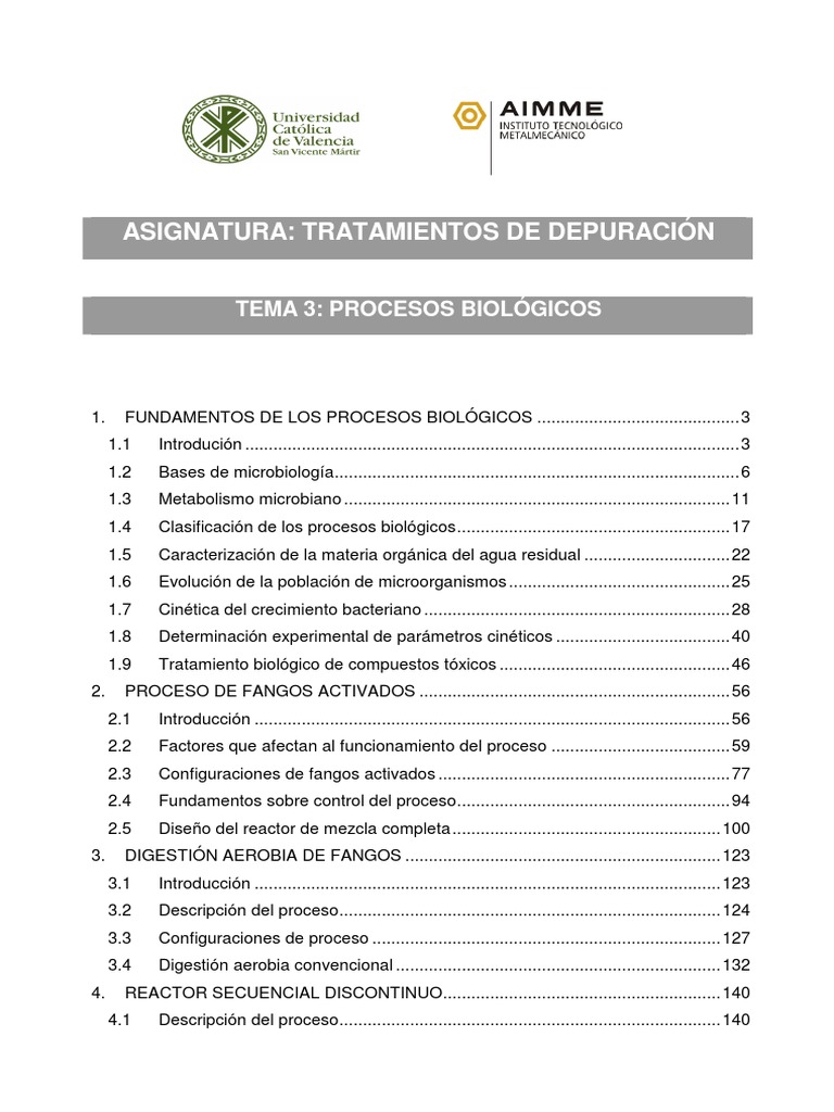 Procesos Biologicos | PDF | Aguas residuales | Metabolismo