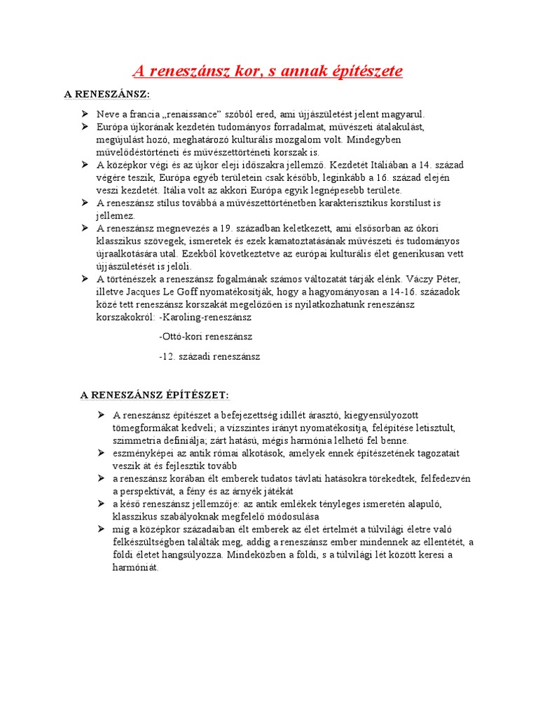 A reneszánsz kor s annak építészete.1 | PDF