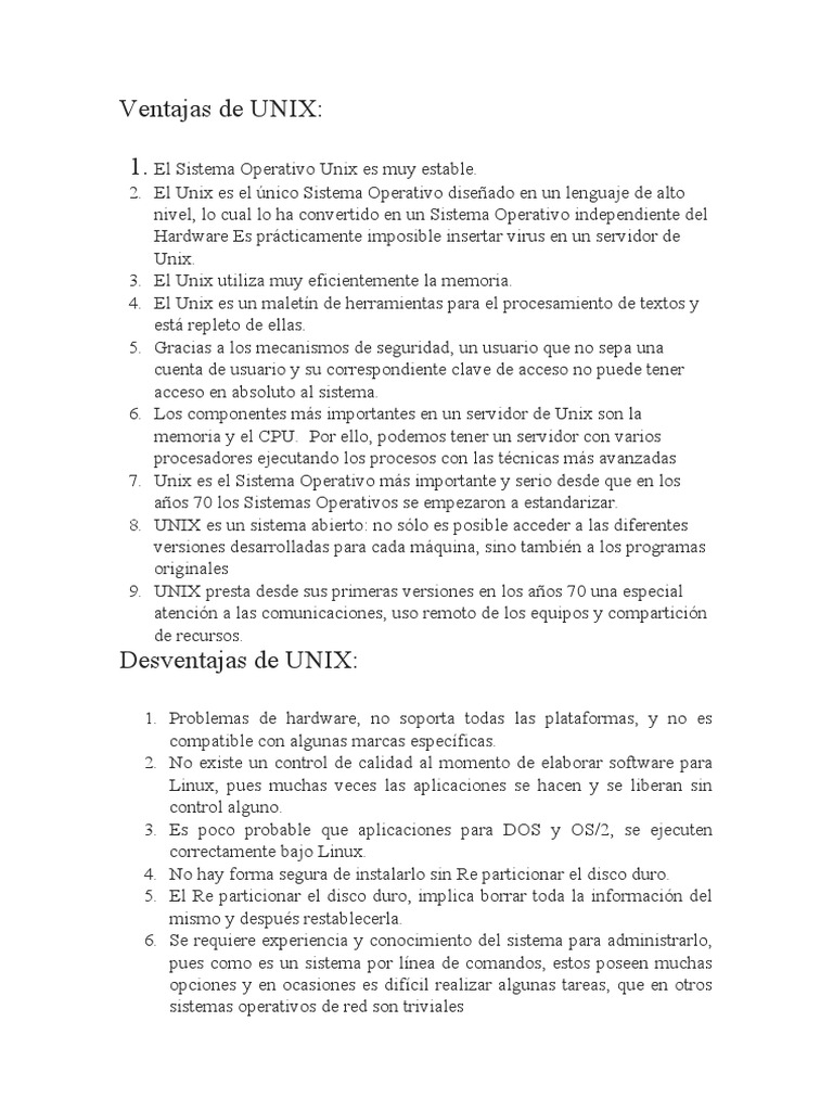 Ventajas de UNIX | PDF | Sistema operativo | Unix
