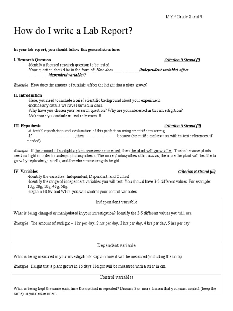 Criterion B and C How To Write A Lab Report | PDF | Experiment | Hypothesis