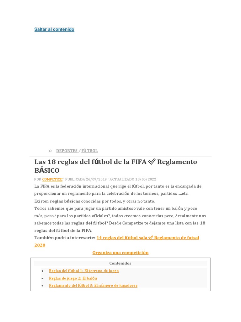 Las 18 Reglas Del Fútbol de La FIFA Reglamento Básico: Saltar Al ...