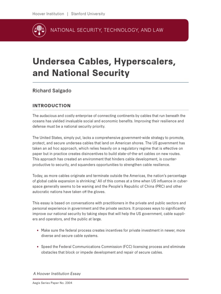 Undersea Cables, Hyperscalers, and National Security | PDF | Federal Communications Commission ...