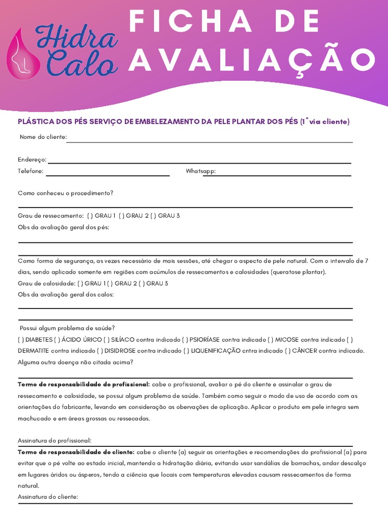 Ficha de Avaliação Plástica Dos Pés | PDF | Diabetes