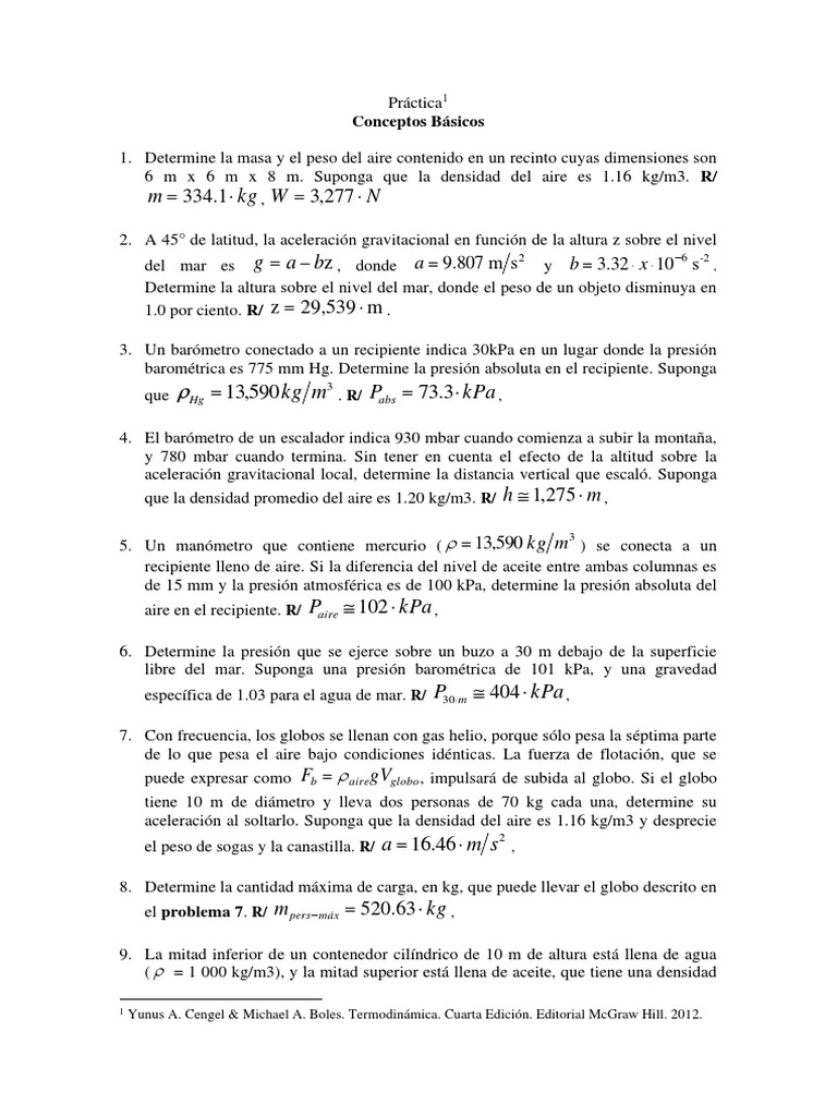 Práctica #1-Termodinámica-Tema 1 | PDF | Pascal (Unidad) | Presión