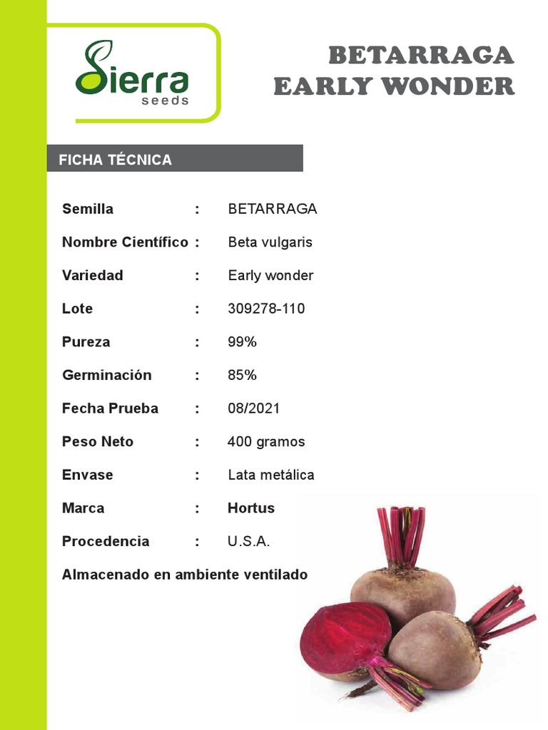 Ficha Técnica de Betarraga Early Wonder | PDF