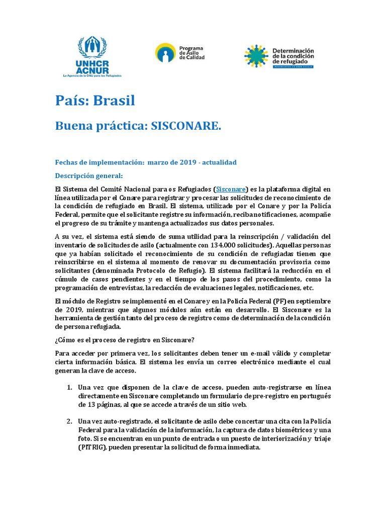 Registro de Refugiados en Brasil: Sisconare | PDF | Refugiado | Brasil