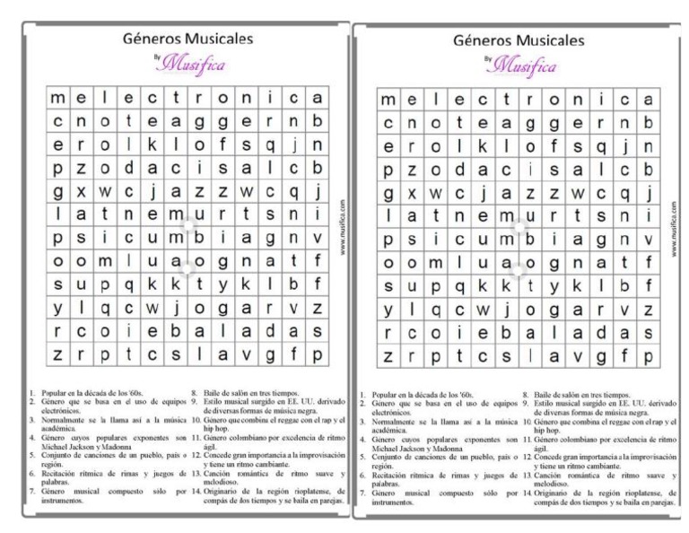 Generos Musicales Sopa de Letras | PDF