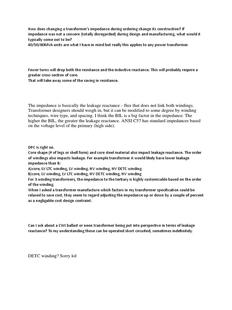 XMFR Impedance Factors | PDF | Transformer | Electrical Impedance