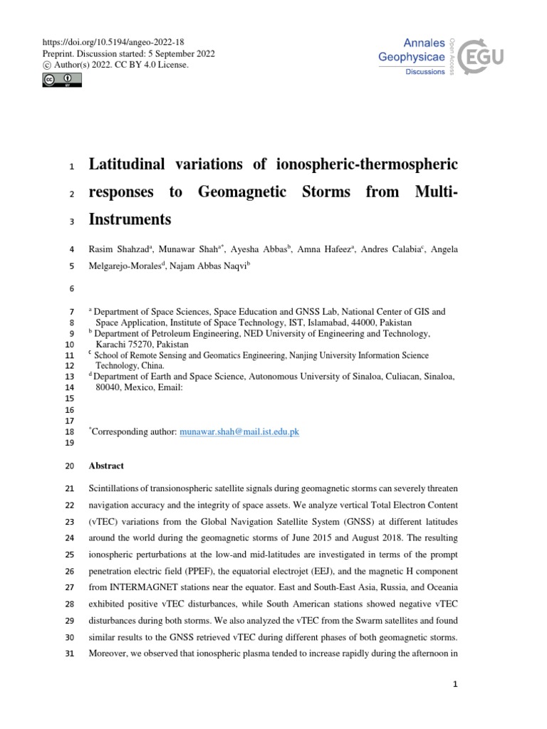 Latitudinal Variations of Ionospheric-Thermospheri | PDF | Ionosphere | Space Weather