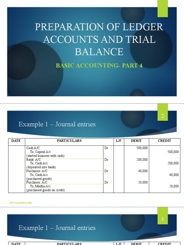 Preparation of Ledger Accounts & Trial Balance - 1 | PDF | Debits And ...