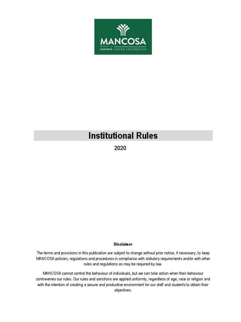 MANCOSA Institutional Rules | PDF | Academic Degree | Diploma