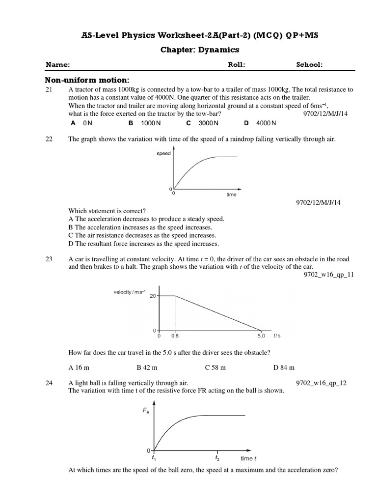 Worksheet 2B-QP MS (Dynamics) | PDF | Collision | Momentum