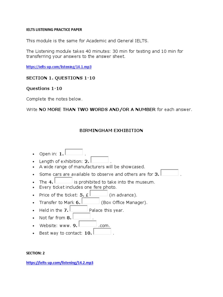 IELTS Listening Practice Paper Guide | PDF | International English ...