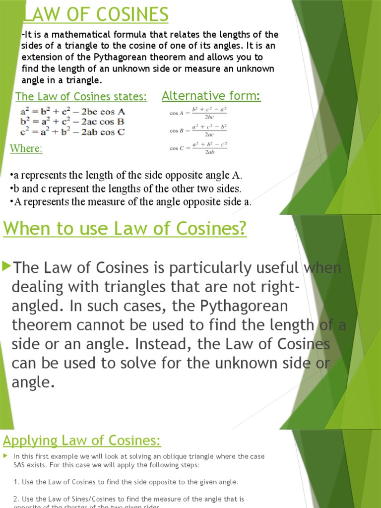 Law of Cosines | PDF | Triangle | Trigonometric Functions