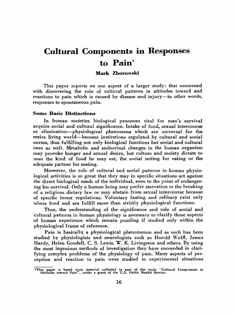 Cultural Responses to Pain | PDF | Pain | Attitude (Psychology)