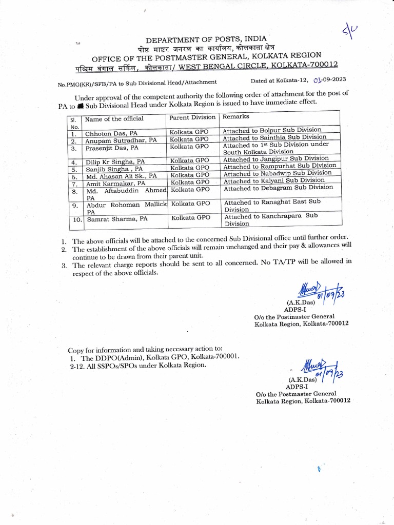 Memo on Sub-Postmaster Work Distribution | PDF