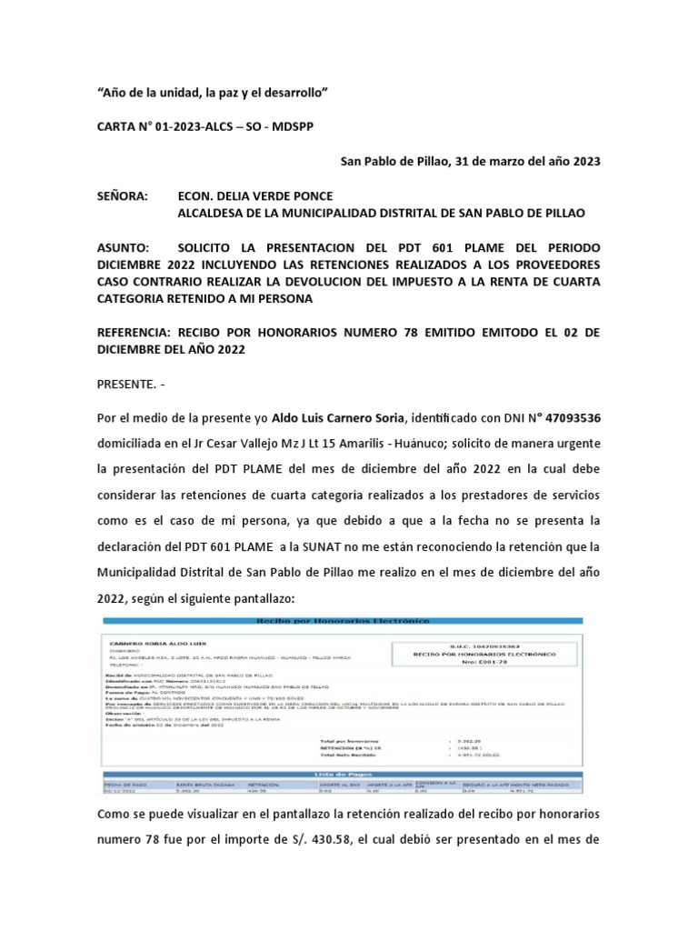 Solicitud Urgente de PDT 601 PLAME Diciembre 2022 | PDF | Negocios ...