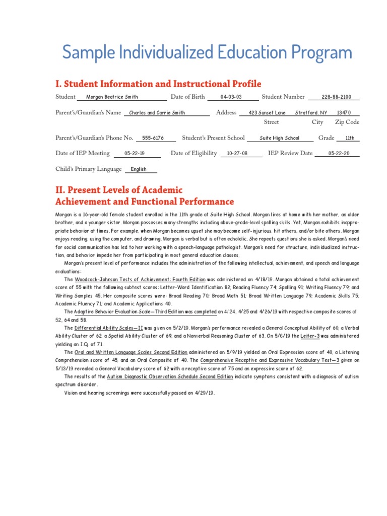 Sampled Individualized Education Program | PDF | Autism Spectrum ...