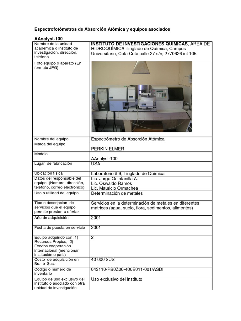 Espectrofotómetros de Absorción Atómica y Equipos Asociados | PDF ...