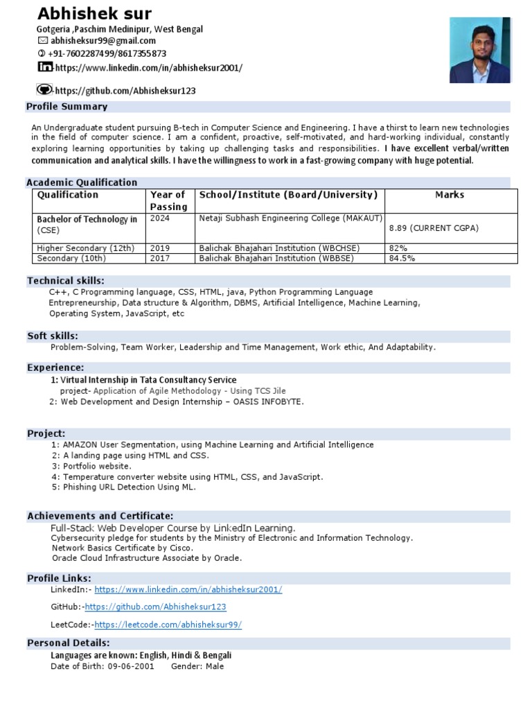 Resume - Abhishek Sur - Accenture | PDF | World Wide Web | Internet & Web