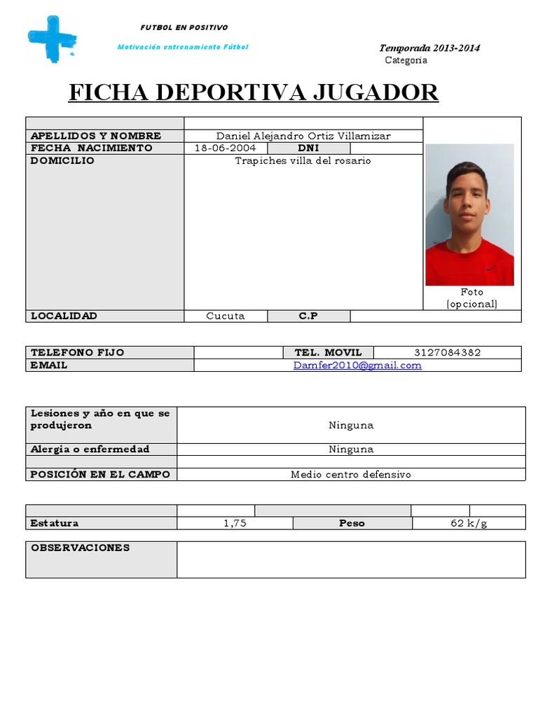 Ficha Deportiva Jugador Daniel Ortiz | PDF