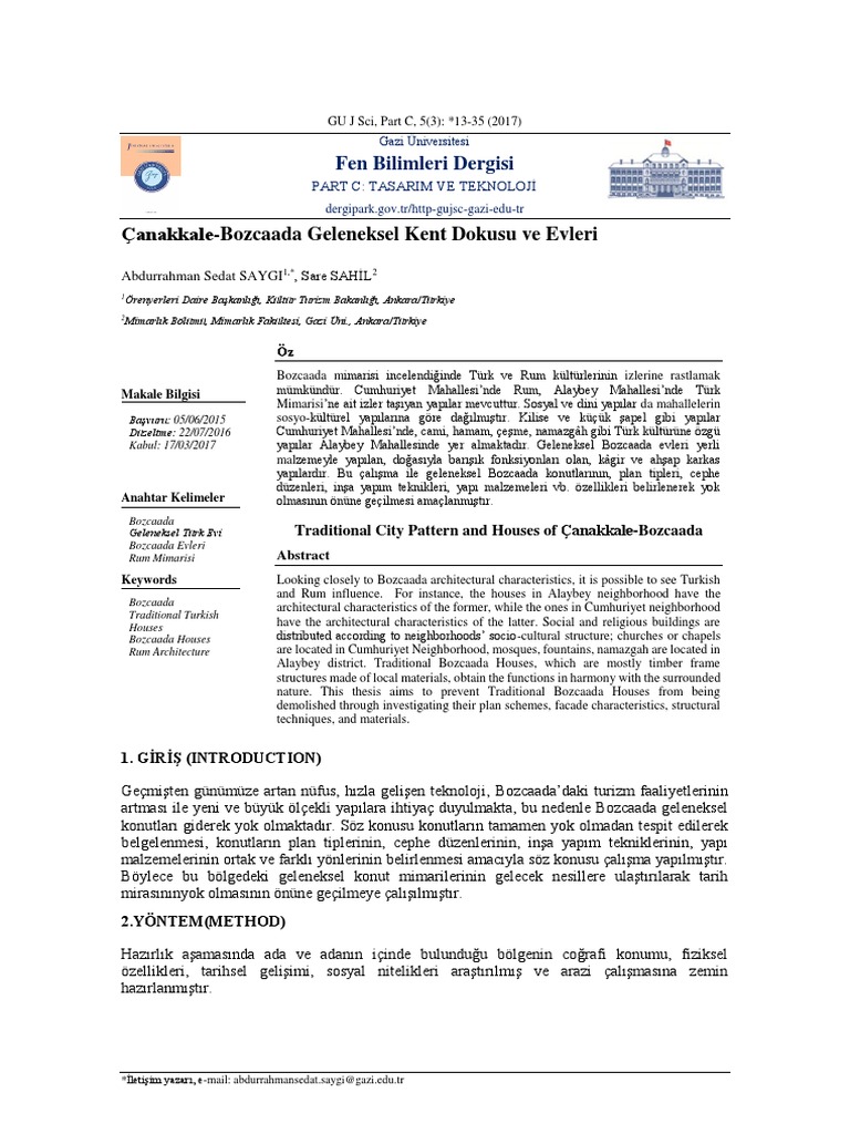 Anakkale-Bozcaada Geleneksel Kent Dokusu Ve Evleri (#338312) - 341468 | PDF