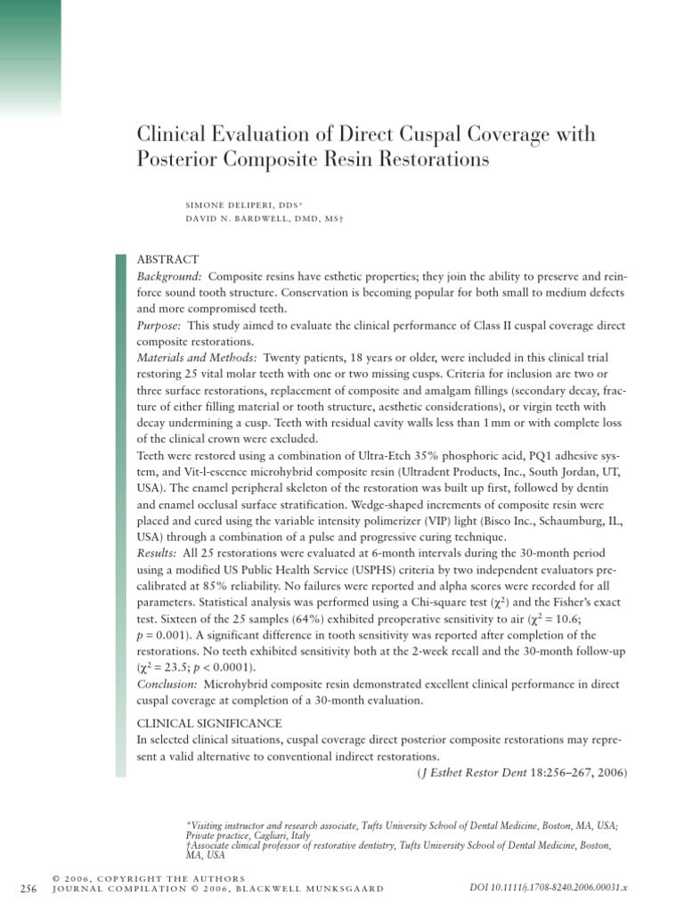 Clinical Evaluation of Direct Cuspal Cov | PDF | Dental Composite ...