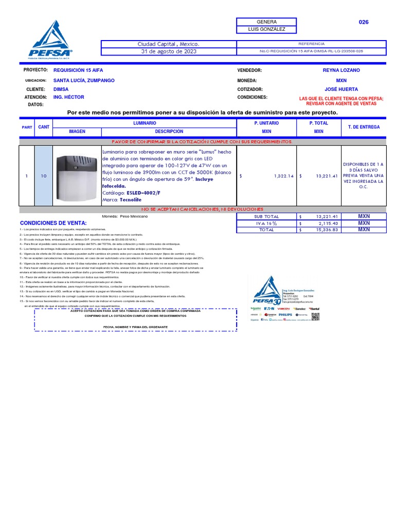 Cot Req 15 Aifa Pefsa | PDF