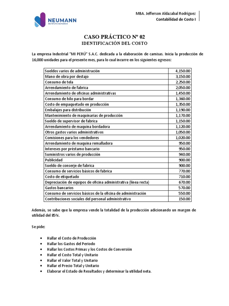 Sesion 03 - Caso Practico #02 Identificación Del Costo | PDF | Ciencias económicas | Economias
