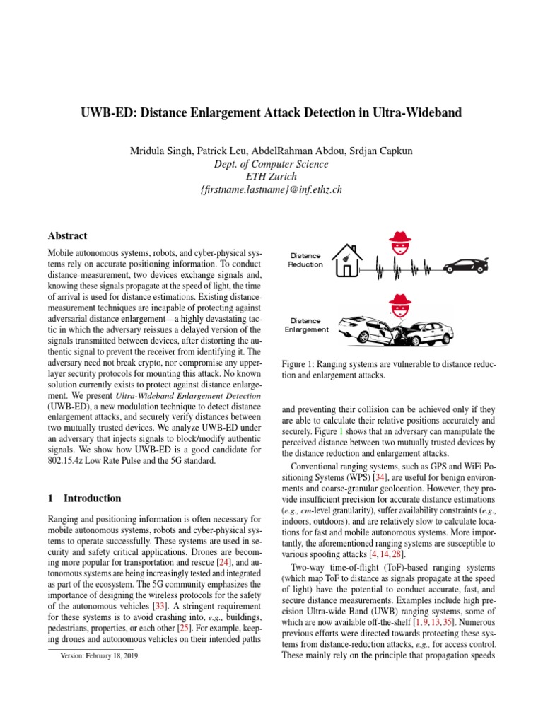 UWB-ED - Distance Enlargement Attack Detection in Ultra-Wideband | PDF | Ultra Wideband ...