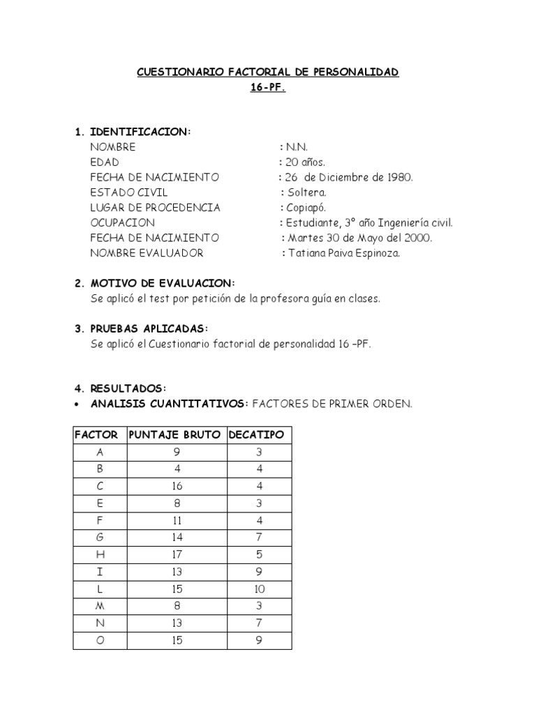 Inf 16 PF | PDF | Ansiedad | Sicología