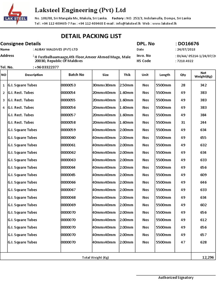 Laksteel Hardware Packing List | PDF