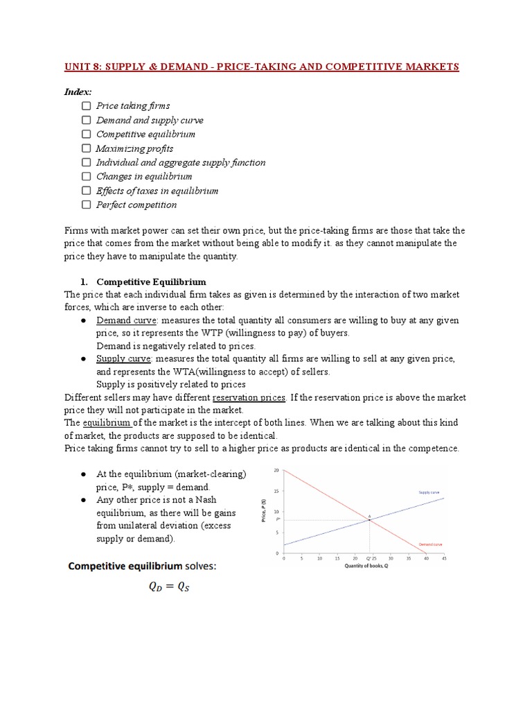 Class 6 UNIT 8-SUPPLY AND DEMAND - PRICE-TAKING AND COMPETITIVE MARKETS ...