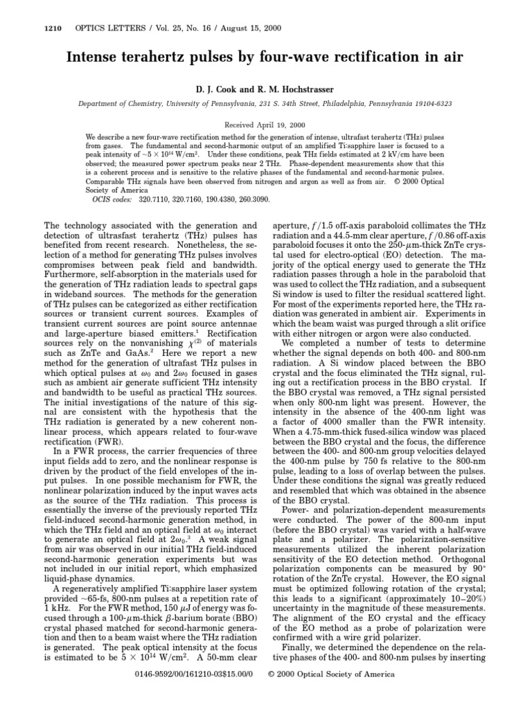 Intense Terahertz Pulses by Four-Wave Rectification in Air - THZ Energy ... Intense Terahertz Pulses by Four-Wave Rectification in Air - THZ Energy ...