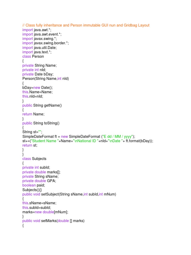 Class Fully Inheritance and Person Immutable GUI Nun and Grid Layout ...
