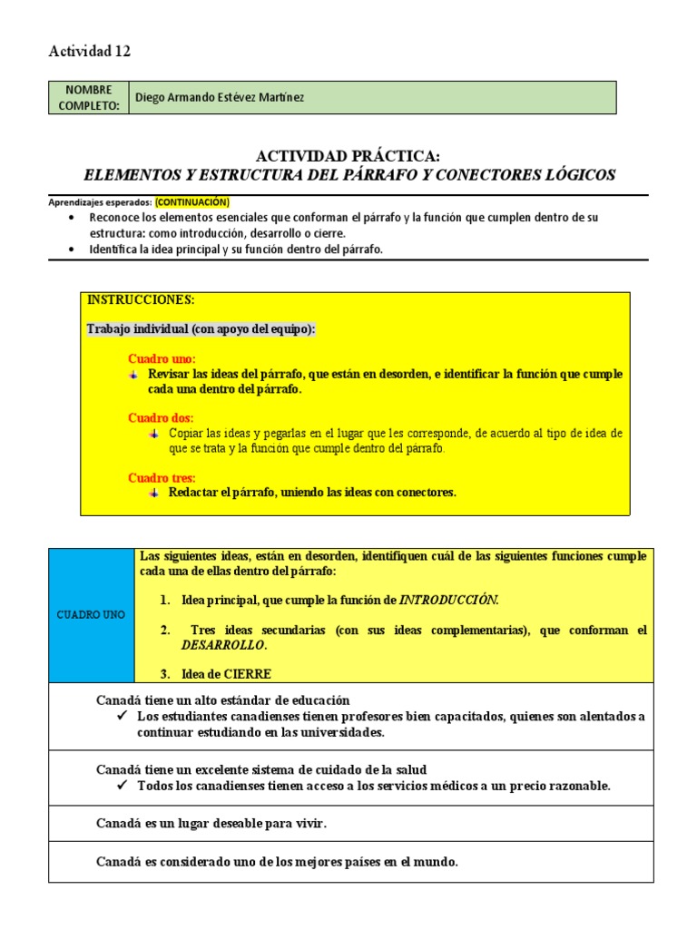 Actividad 12 - Actividad Práctica - Estructura Del Texto y Conectores ...