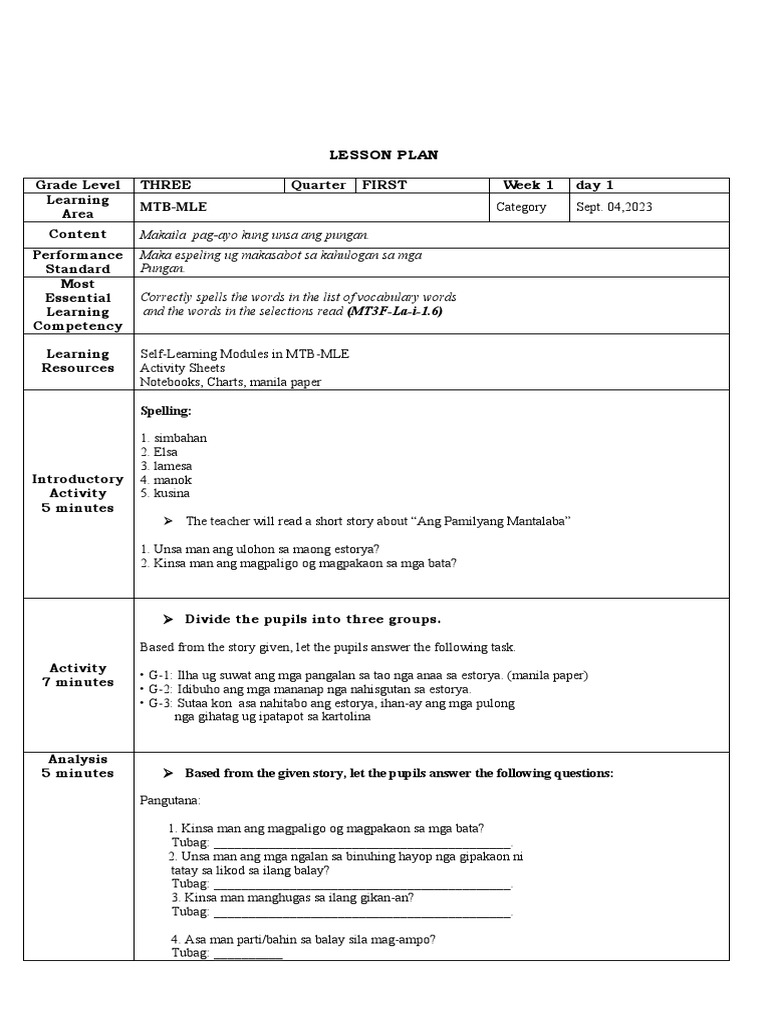 MTB 3-iplan-Q1-W1 | PDF