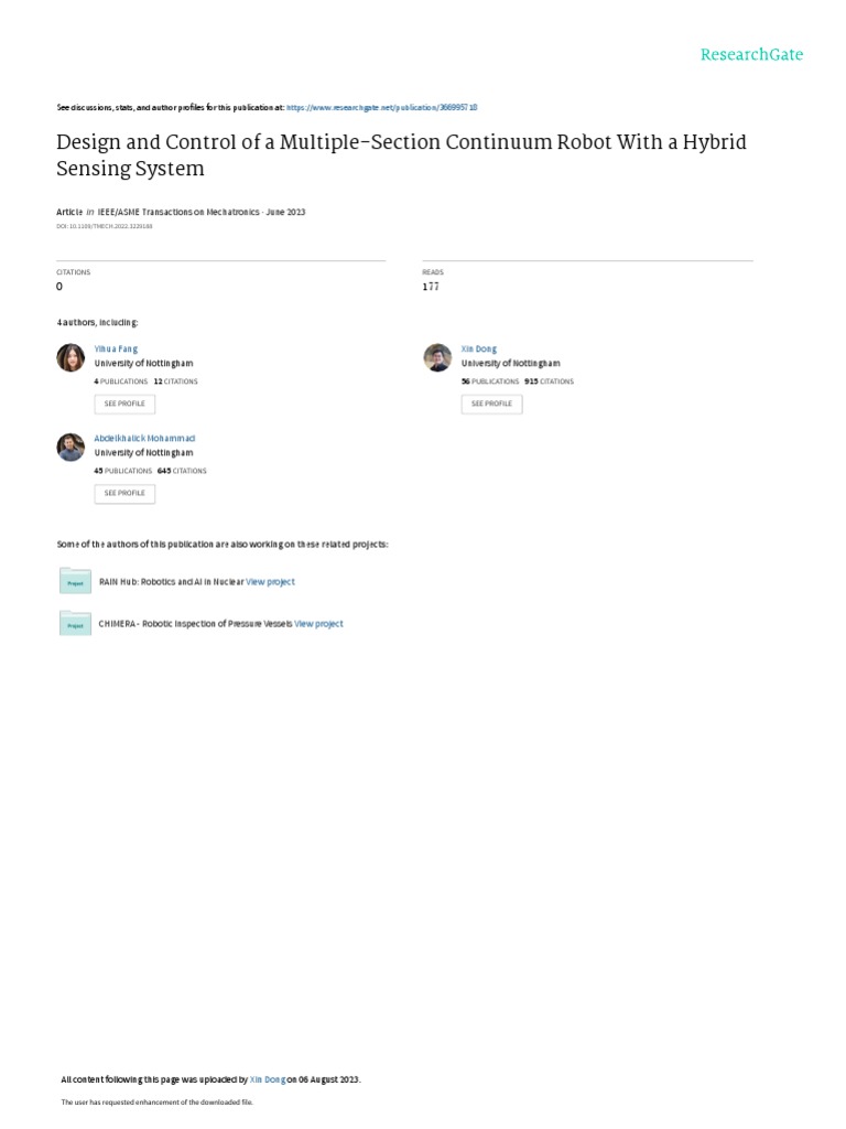 Design and Control of A Multiple-Section Continuum Robot With A Hybrid Sensing System | PDF ...
