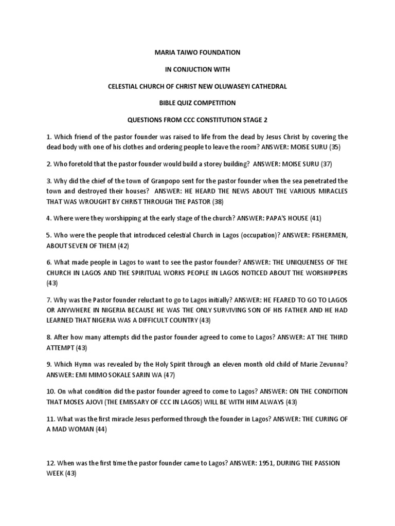 Maria Taiwo Bible Quiz Constitution Stage 2 | PDF | Jesus | Abrahamic ...