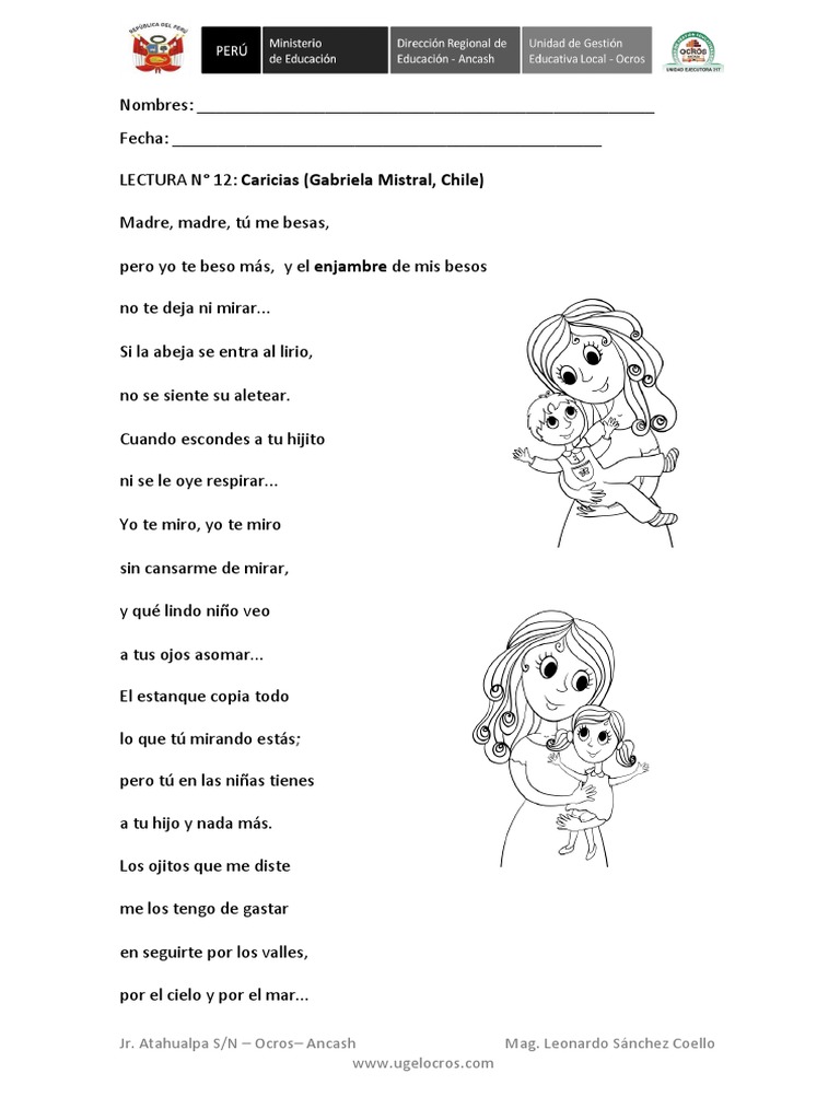 Poema "Caricias" de Gabriela Mistral | PDF