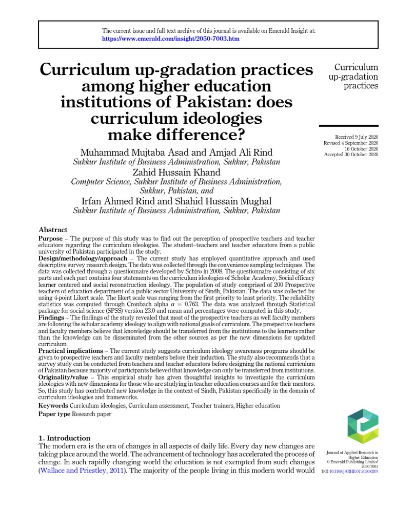 Curriculum Up Gradation Practices Among Higher Education Institutions ...