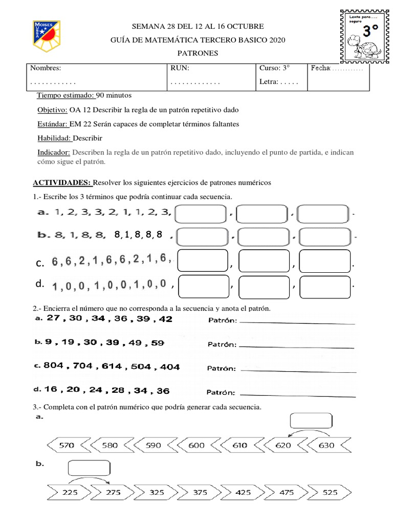 Patrones y secuencias 3° Básico | PDF