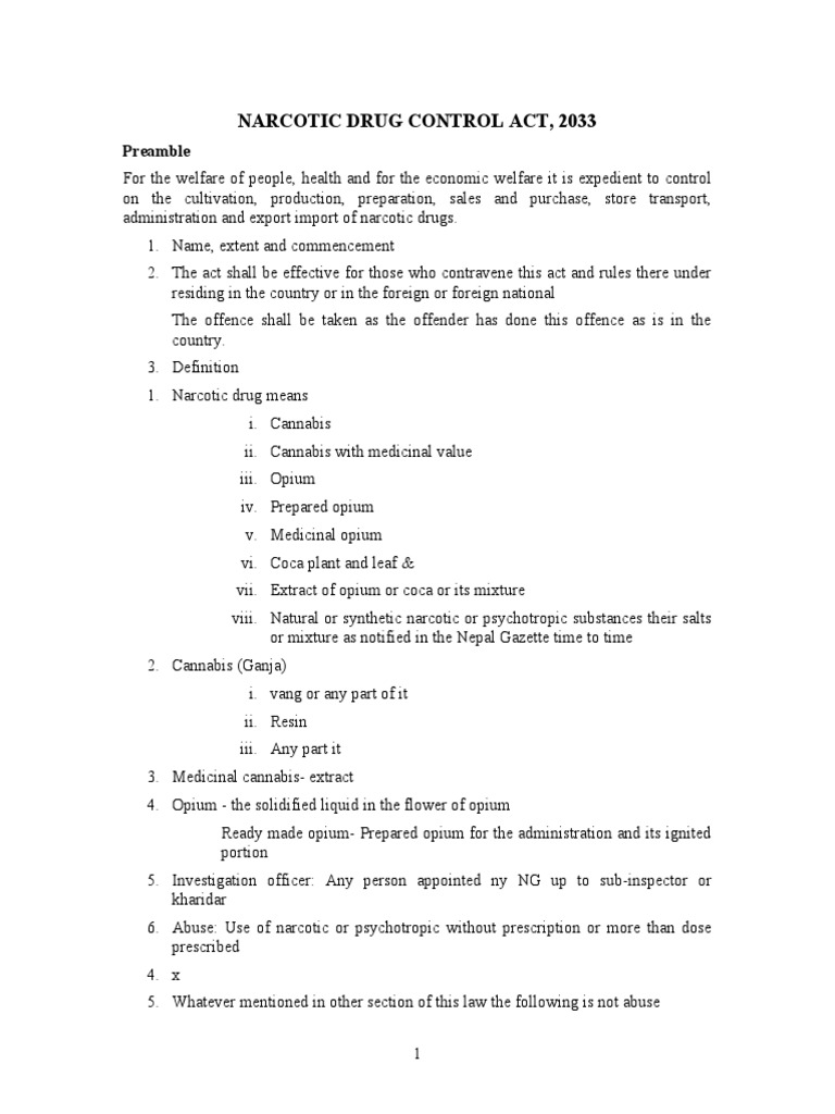 Narcotic Drug Control Act | PDF | Drugs | Narcotic