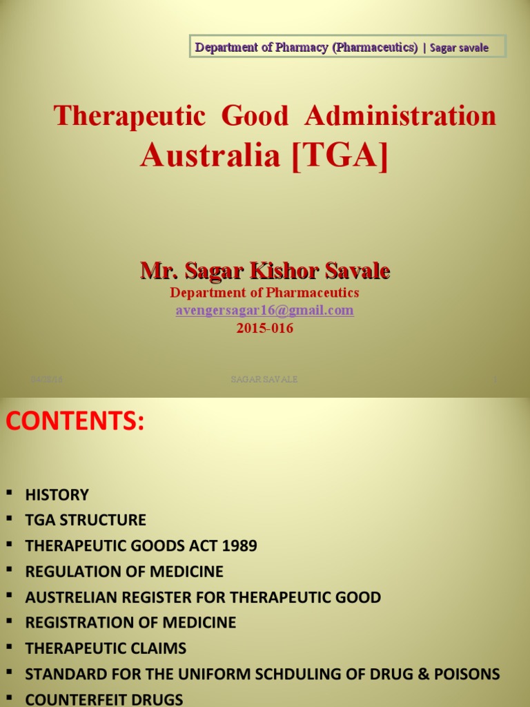 Therapeutic Good Administration: Australia (TGA) | PDF | Prescription Drugs | Pharmacy