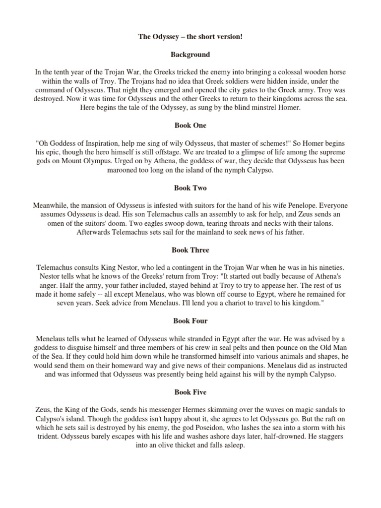 The Odyssey: A Concise Summary | PDF | Odyssey | Odysseus