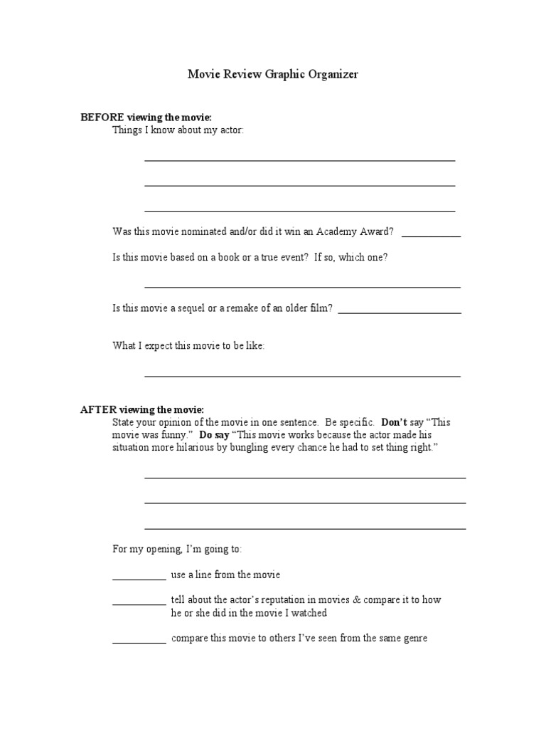 Movie Review Graphic Organizer | PDF